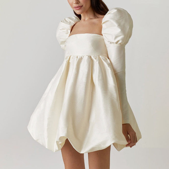Elegant Satin Puffy Princess Dress with Square Neck for Women – Dresslittly